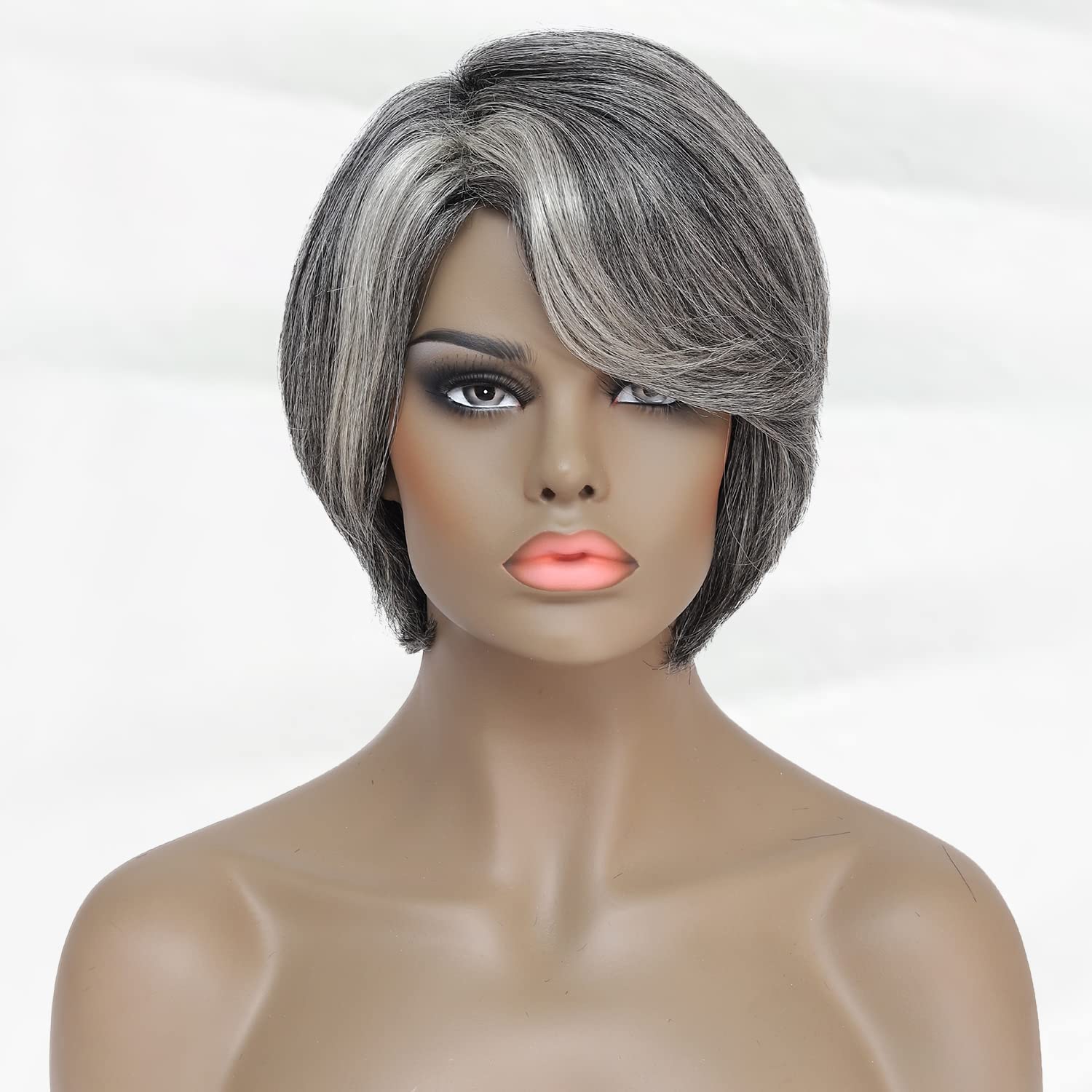 Amazon.com: Gray Bob Wig, Salt and Pepper Grey for Women, Side Part ...