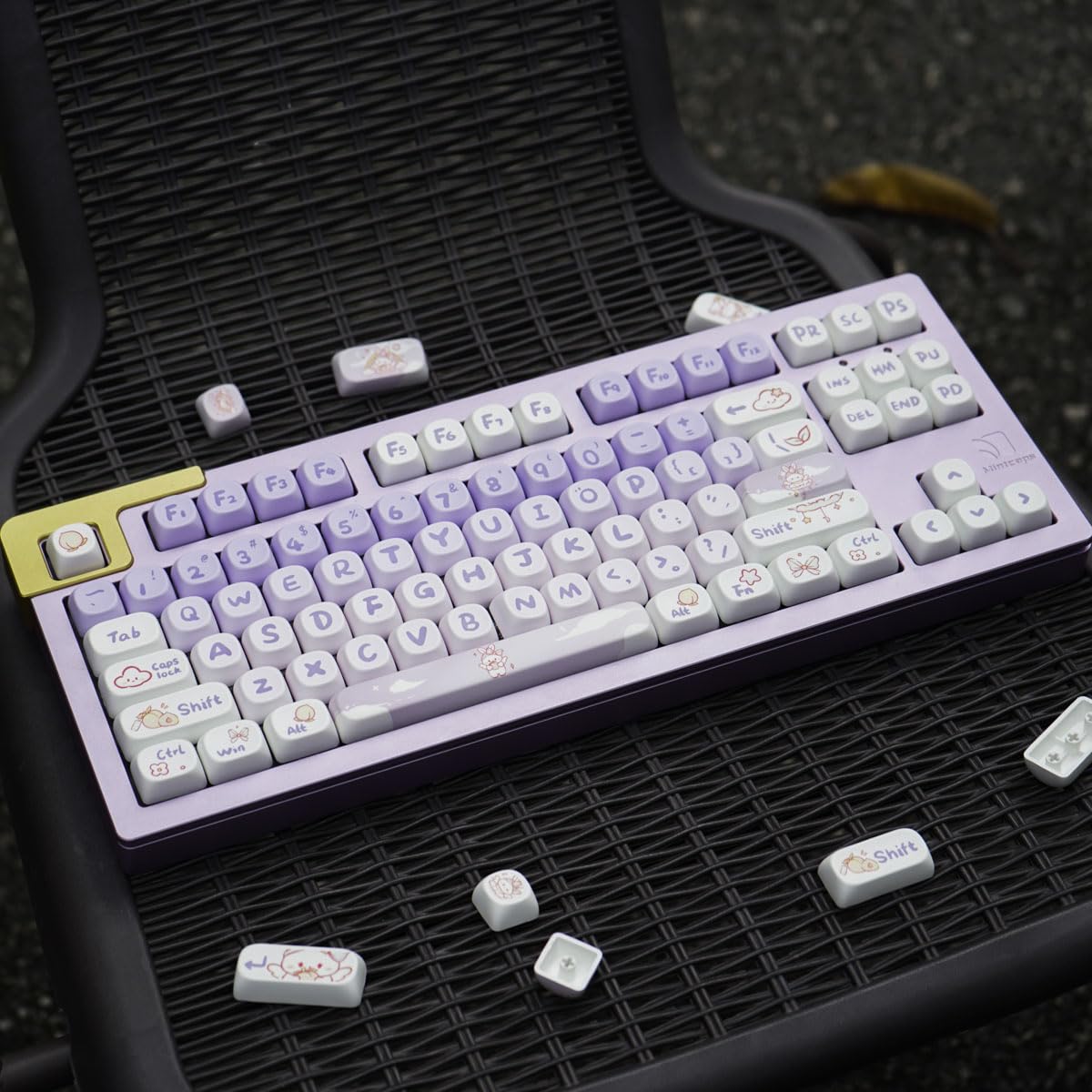 SUEHIODHY PBT Rabbit Keycaps Set MOA Profile Cute Purple White Keycaps ...