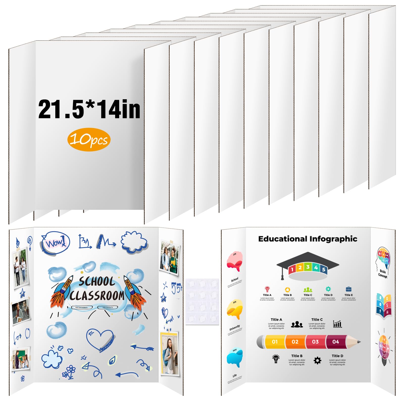 Snapklik.com : 10 Pack Trifold Poster Board For Kids, 21.5 X 14 Inch ...