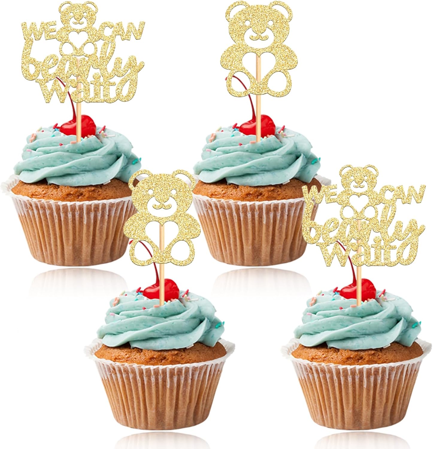 NOJGAC 24PCS Baby Shower Decorations, Baby Shower Cupcake Toppers, Gold ...