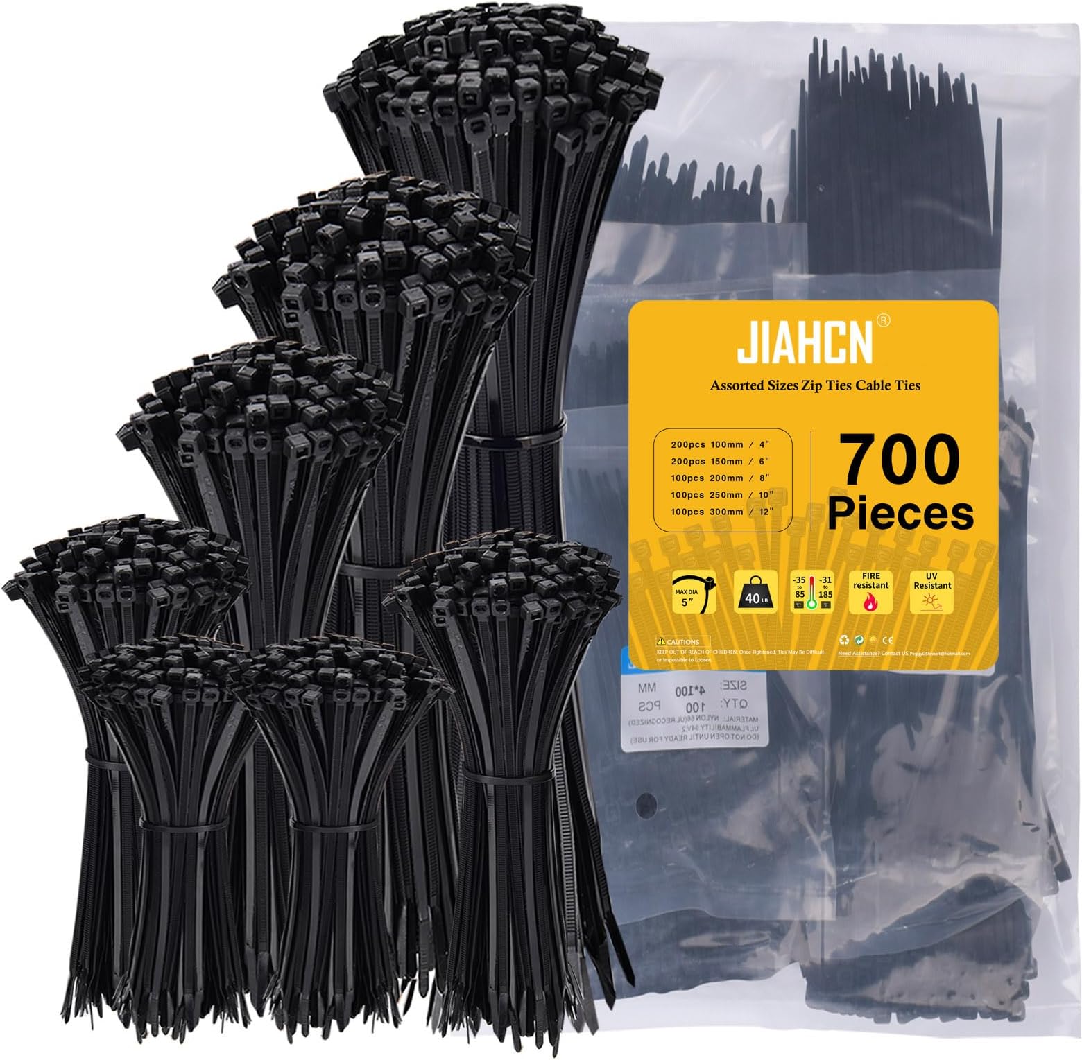 Honyear 1000 Stück Kabelbinder Schwarz 100/150/200/250/300mm Und 20 ...