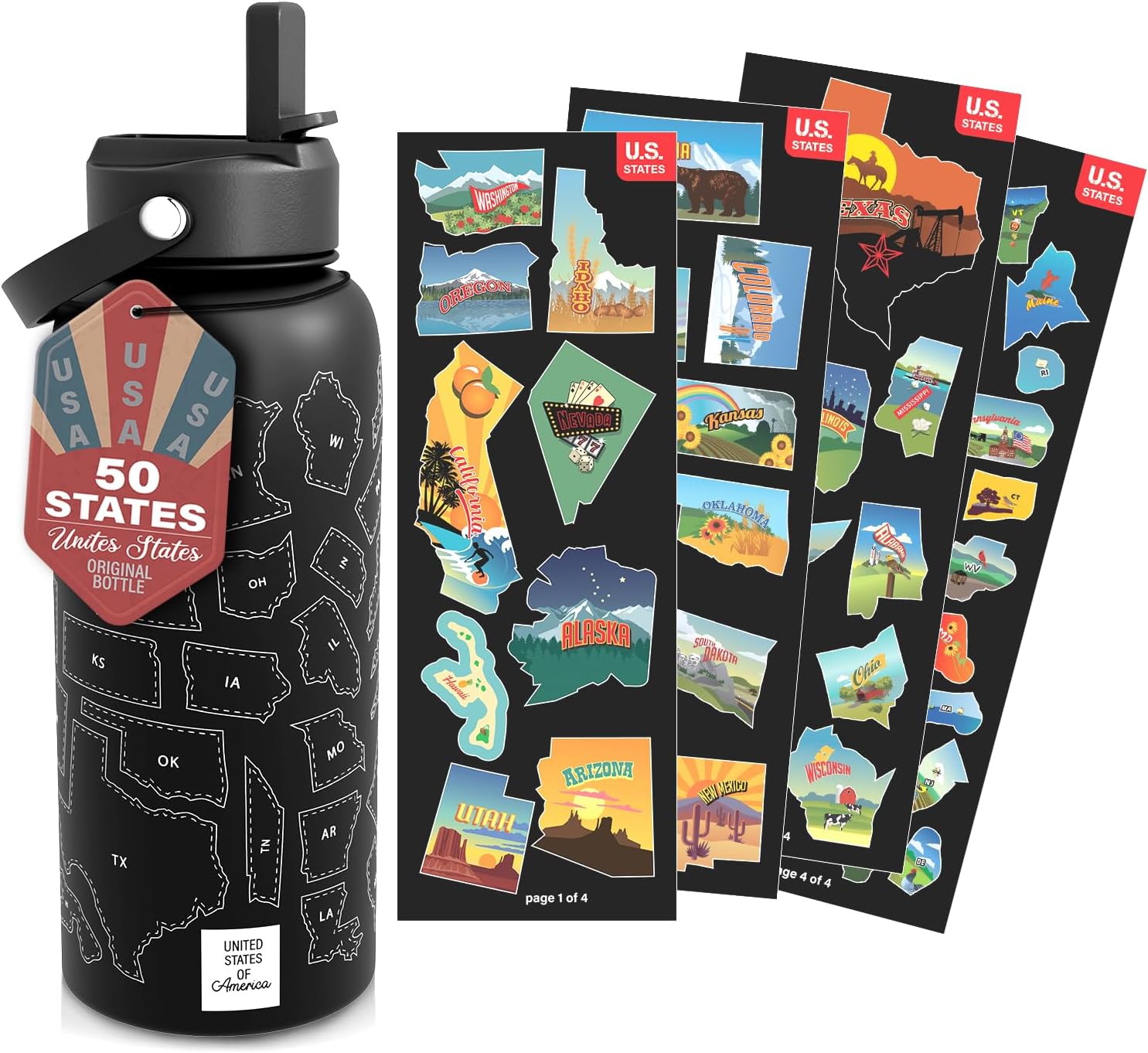 Amazon.com: United States Map Water Bottle With Waterproof Stickers ...