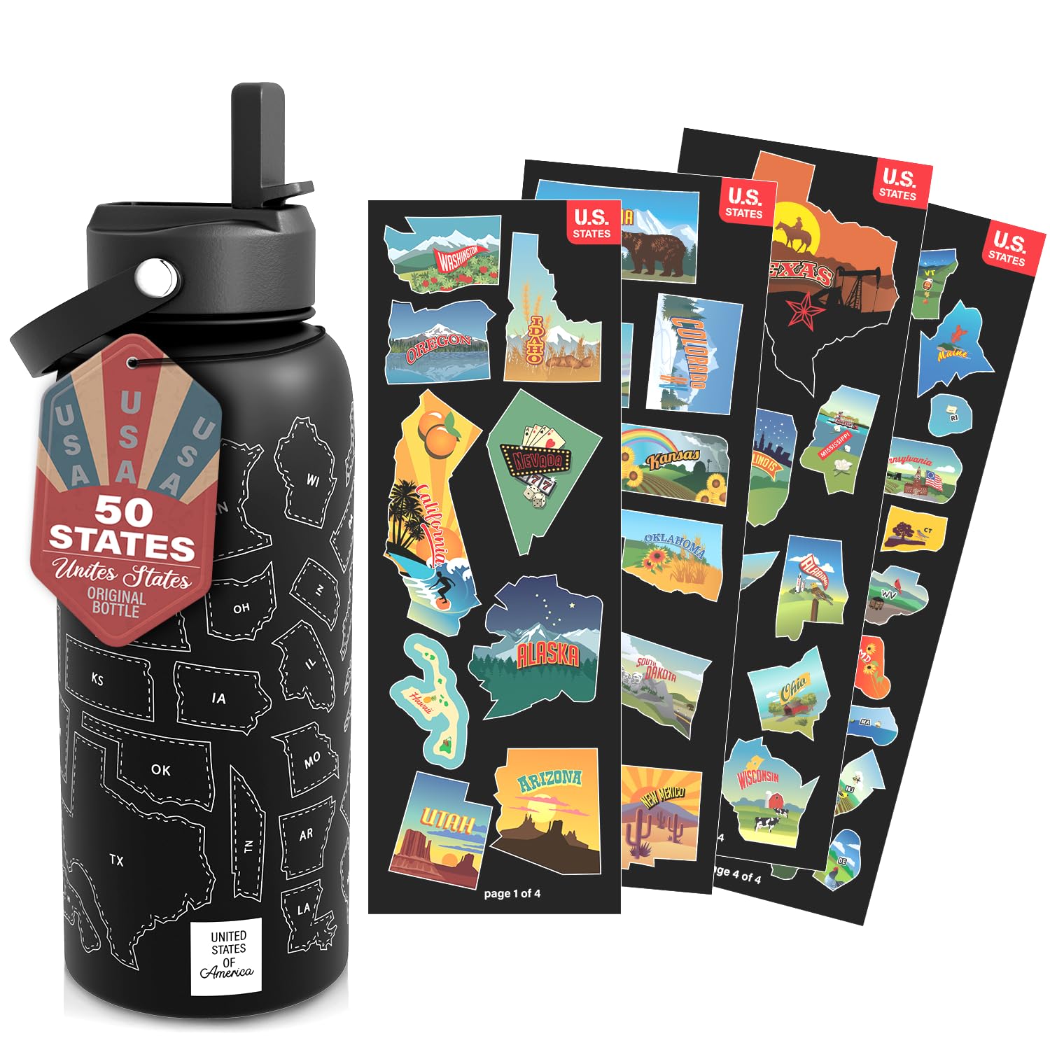 Amazon.com: United States Map Water Bottle With Waterproof Stickers ...