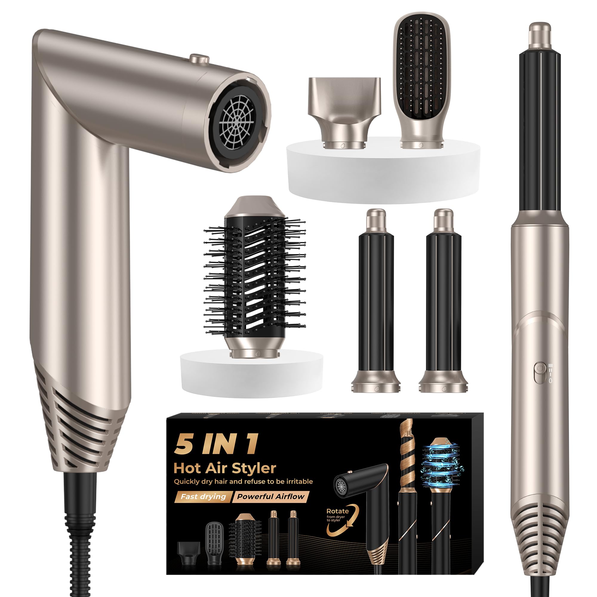 UKLISS 5 in 1 Hair Air Styler with Air Curlers Auto Curling Wands Multi ...