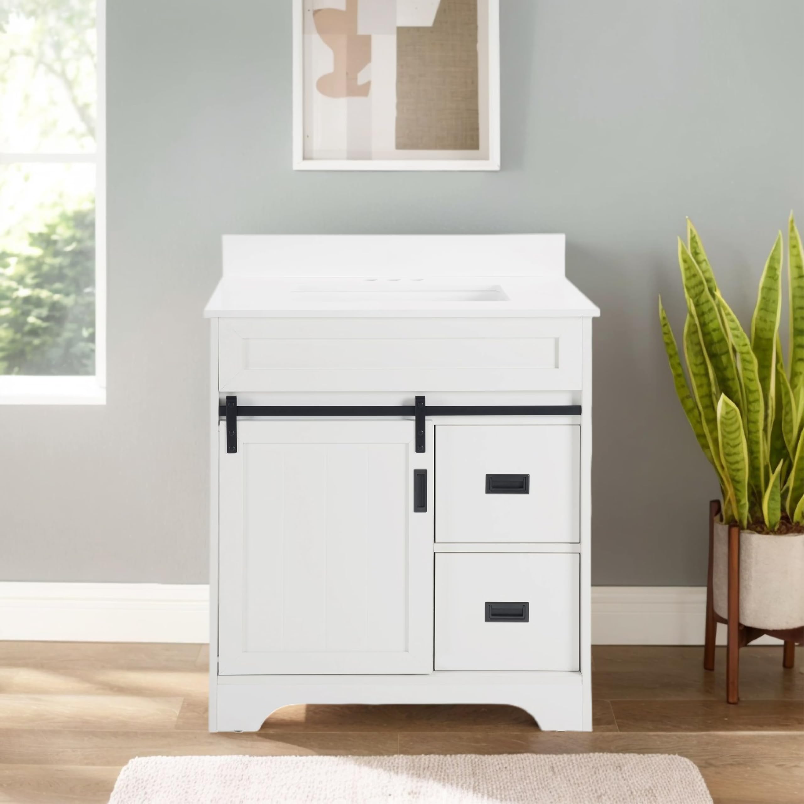 Amazon.com: AOPNOMU 30’’ Inch White Bathroom Vanity Set - MDF+Metal ...