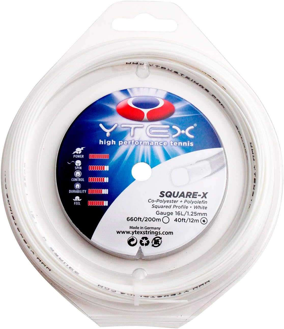 Amazon.com : YTEX Square-X White Tennis Racquet String (16L Gauge, 1 ...