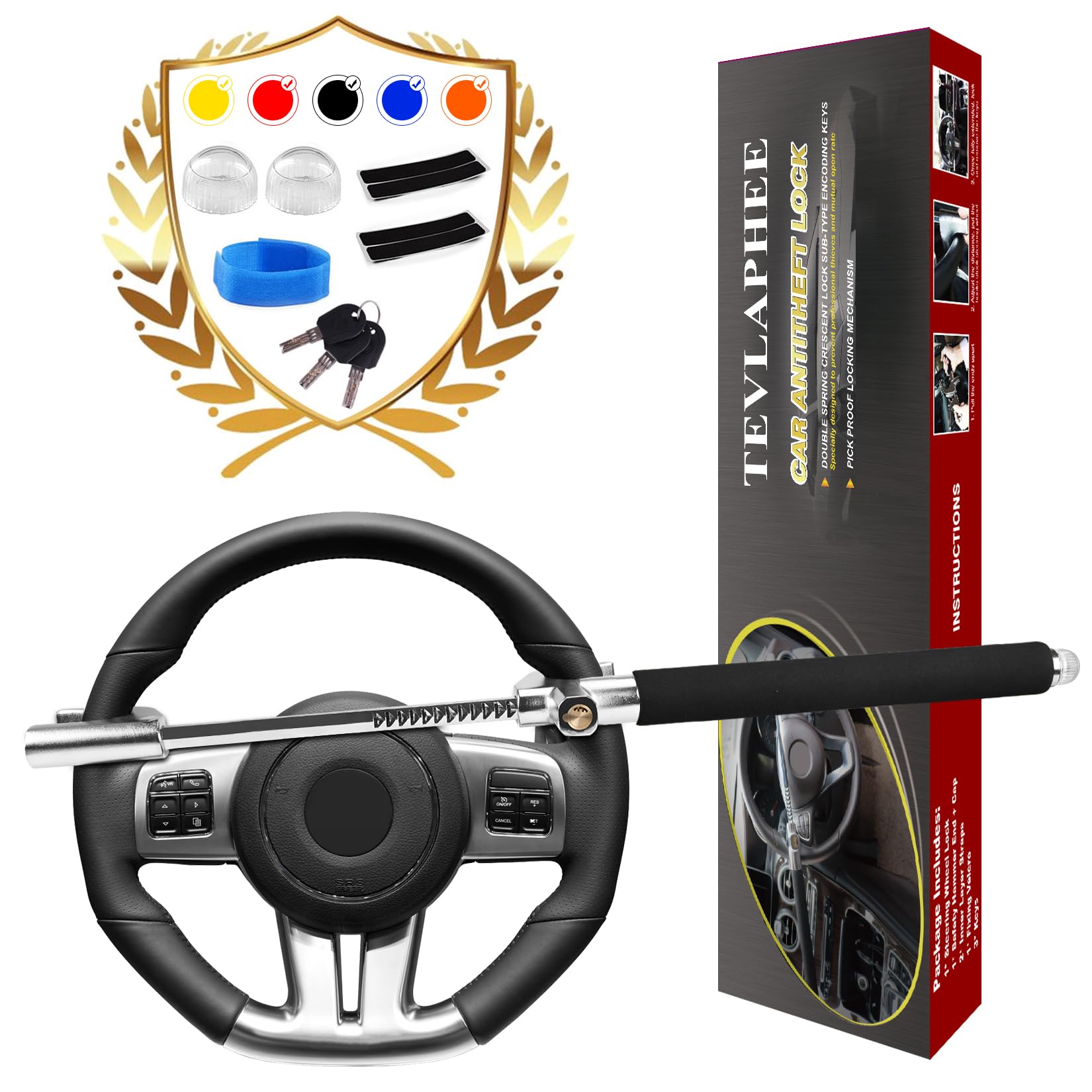 Tevlaphee Steering Wheel Lock For Cars,Car Steering Wheel Lock,Vehicle ...