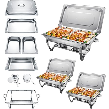 Amazon.com: 3 Packs Chafing Dishes Buffet Set, 8 Quart Buffet Servers and Warmers, Chaffing ...