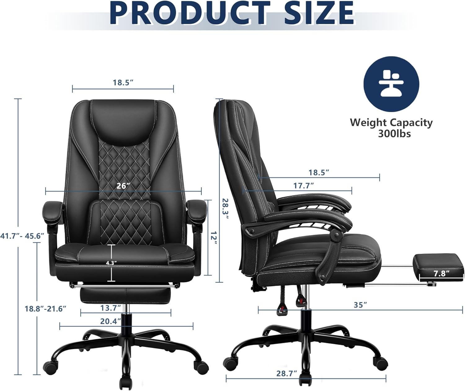 Silla de oficina ejecutiva, silla de oficina reclinable de cuero grande y alta con reposapiés ...