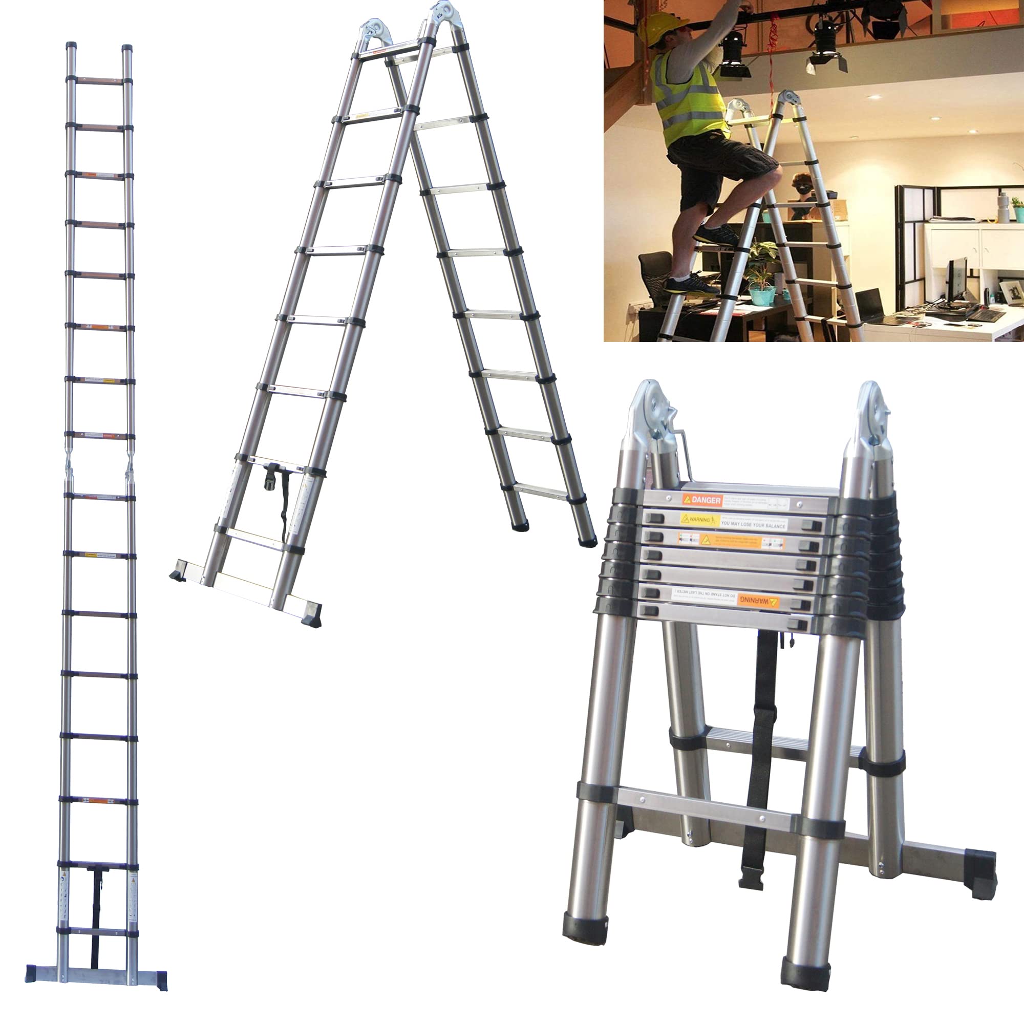 Buy 5M / 2.5M+ 2.5M Foldable Ladders A Frame Telescopic Stainless steel ...
