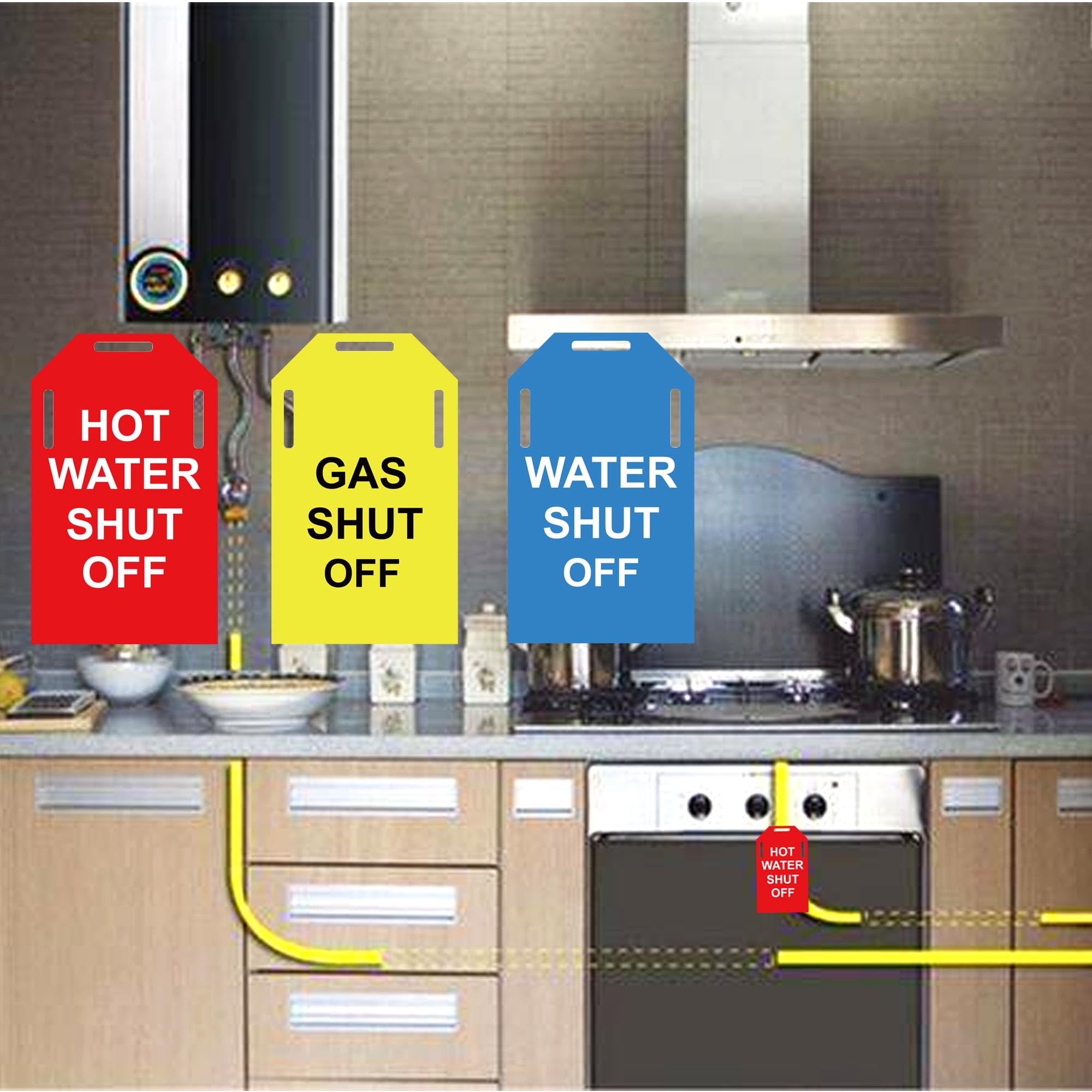 Snapklik.com : Shut Off Valve Tag 15 Pack Yellow Gas Shut Off Blue ...