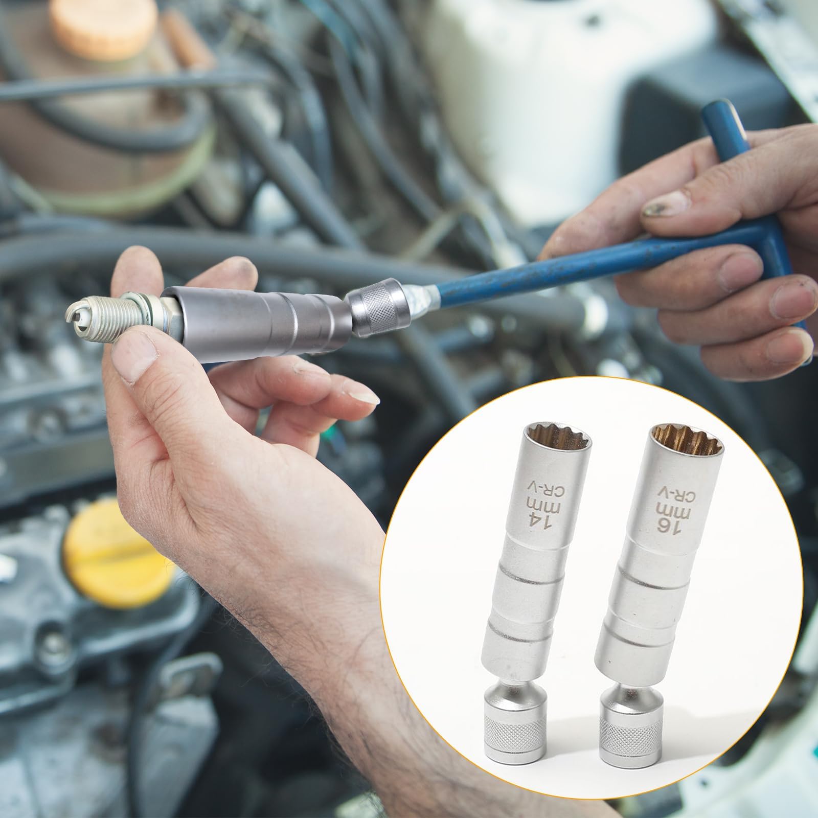 Amazon.com: 4uni 14mm&16mm Magnetic Spark Plug Socket Set, CRV Steel ...