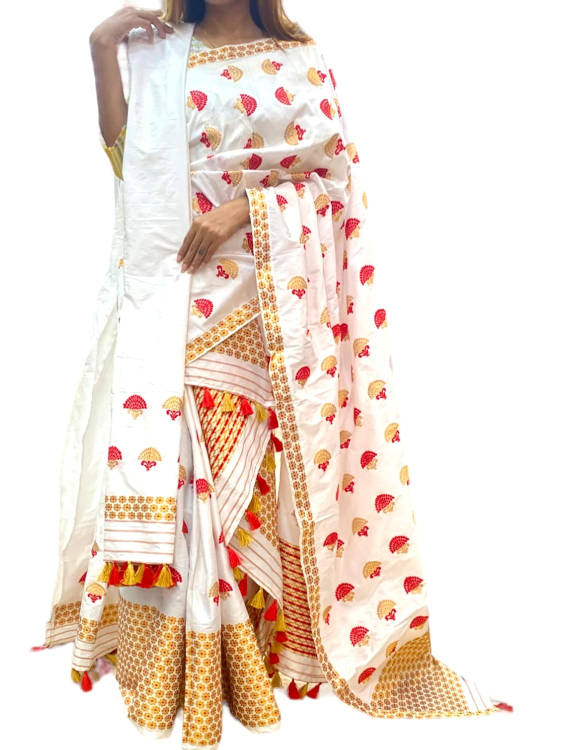 Buy SANVI MEKHLA Main Set Poly 1 Handloom Mekhela Chador at Amazon.in