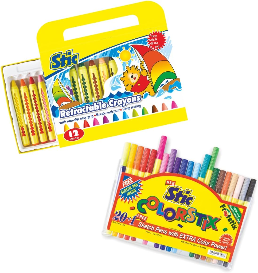 Stic 20+1 sketch pens 12 Unbreakable Crayons Multi colour colours set ...