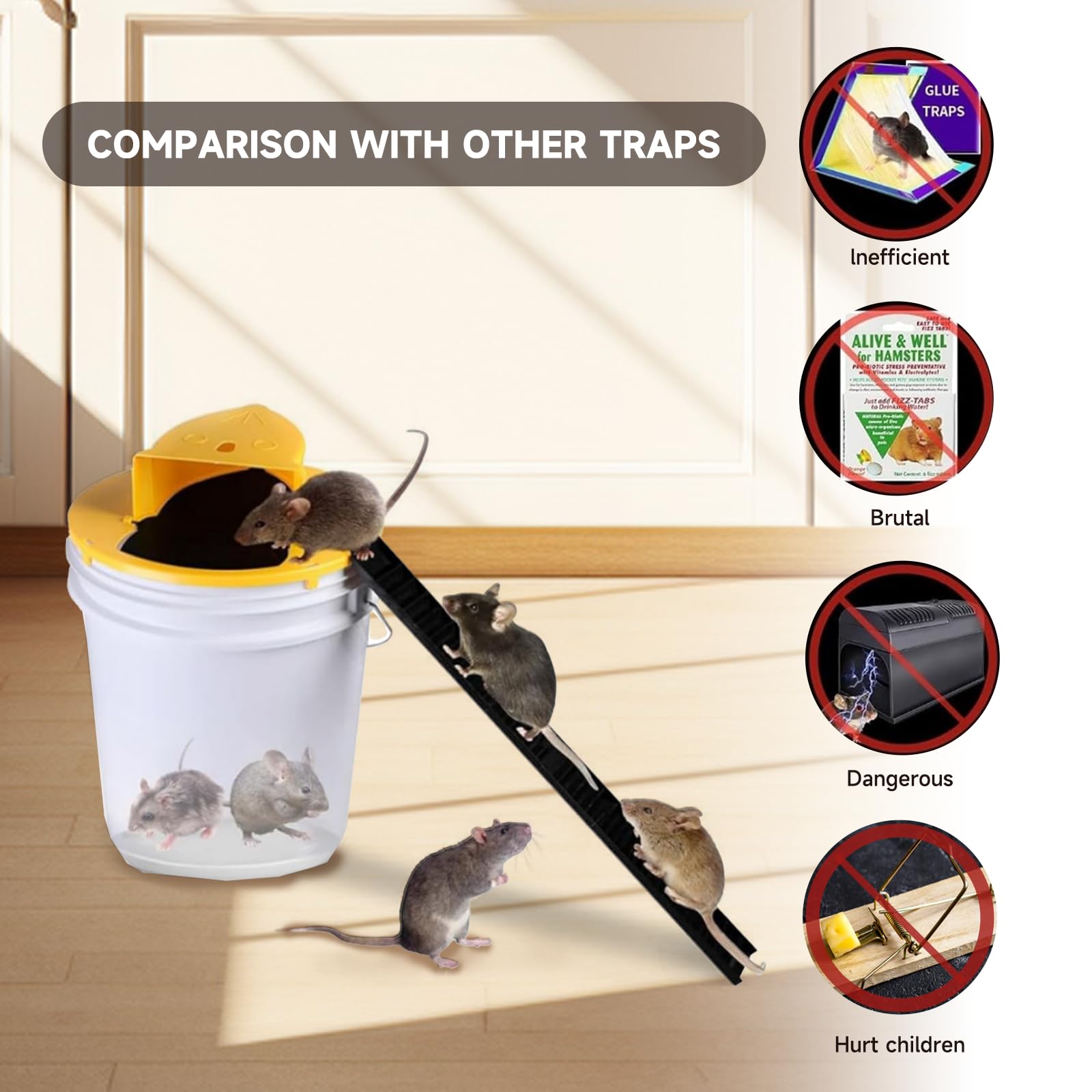 5 Gallon Bucket Rat Trap Upgraded Bucket Lid Mouse Trap, Humane Or