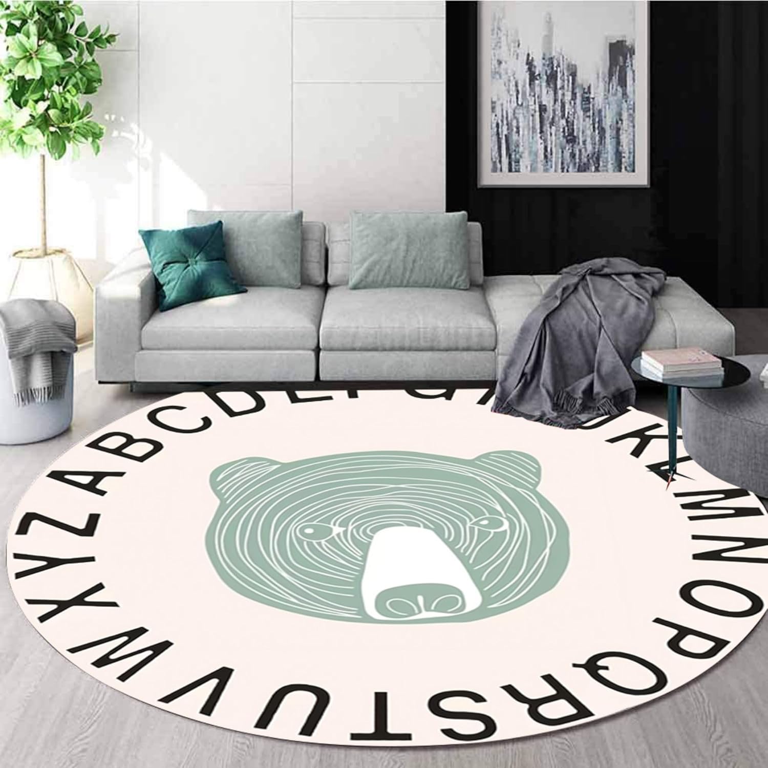 Amazon.com: Round Bear Area Rug 3.3ft Kids Play Circle Rug Alphabet ...