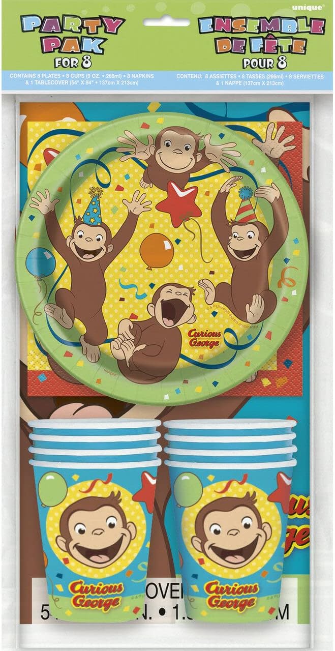 Amazon.com: Unique Curious George Table Party Pack | 8 Servings | 25 ...
