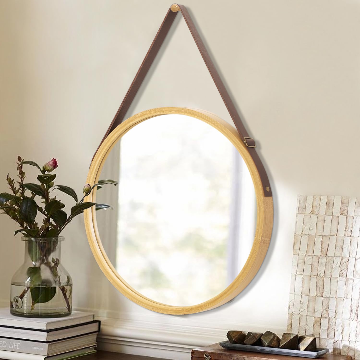 JJUUYOU Wall Mirror Round Hanging Mirror for Bathroom Decorative ...
