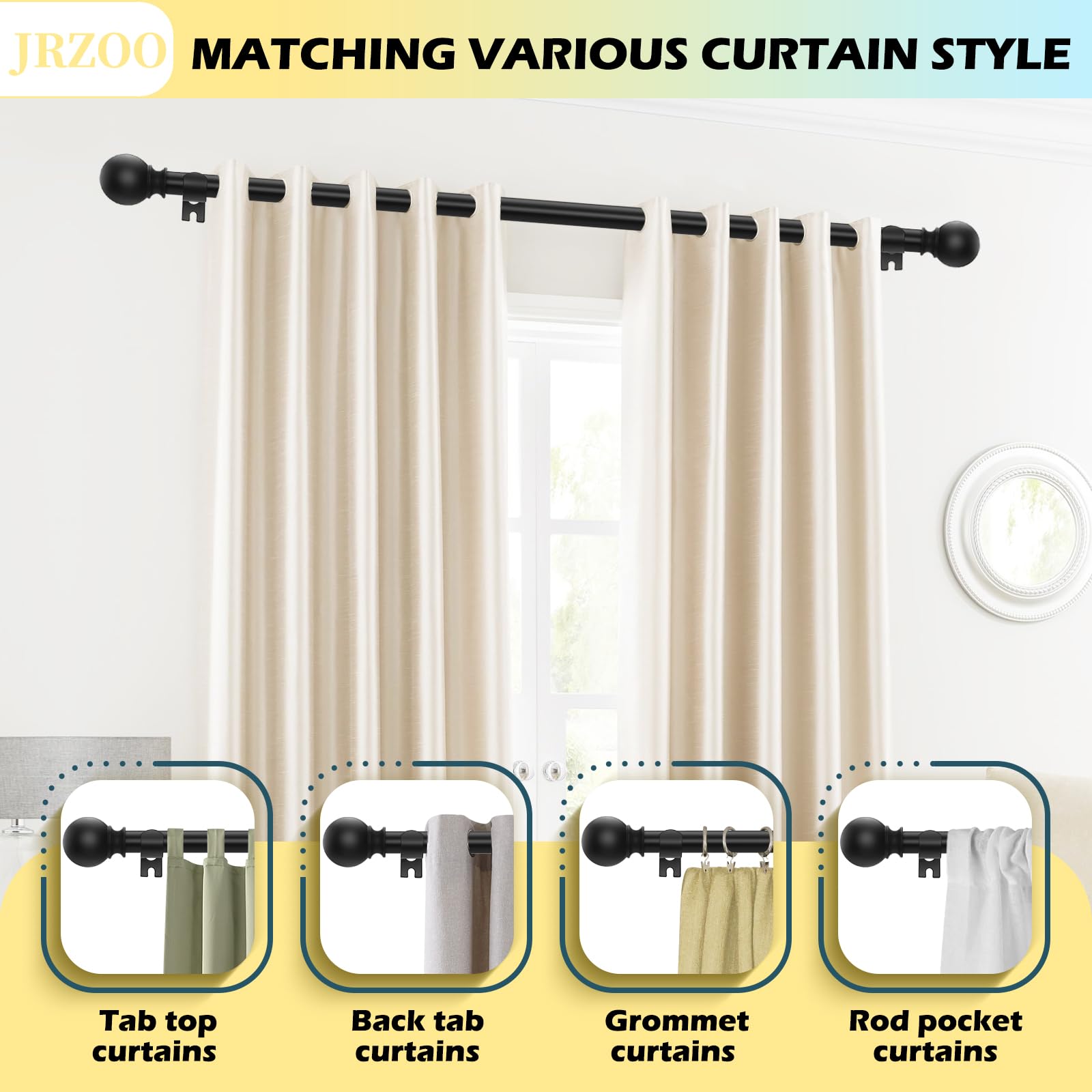 Curtain Rod Size 1" Rust Resistant Curtain Rod,Black Curtain Rods For