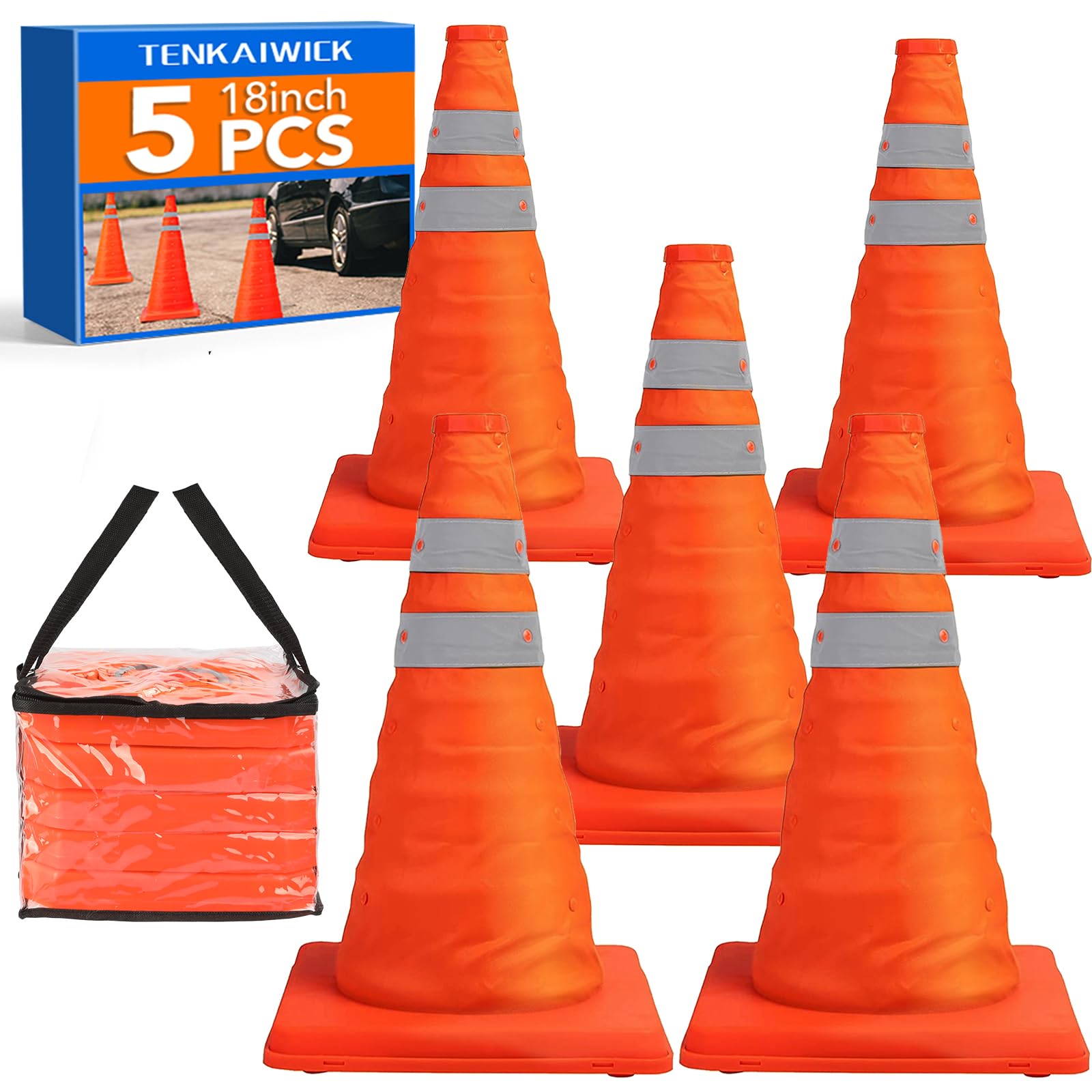 Snapklik.com : 5 Pack18 Inch Collapsible Traffic Safety Cones