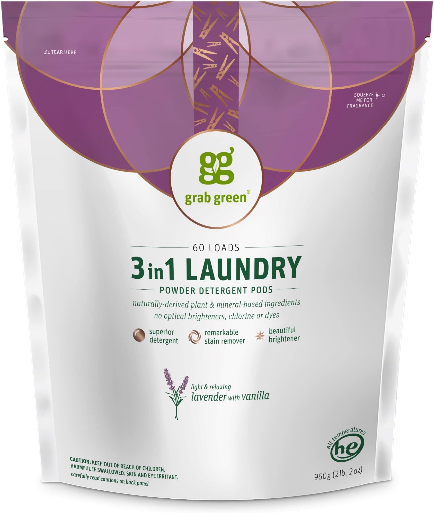 Amazon.com: Grab Green Natural 3-in-1 Laundry Detergent Powder, Water ...