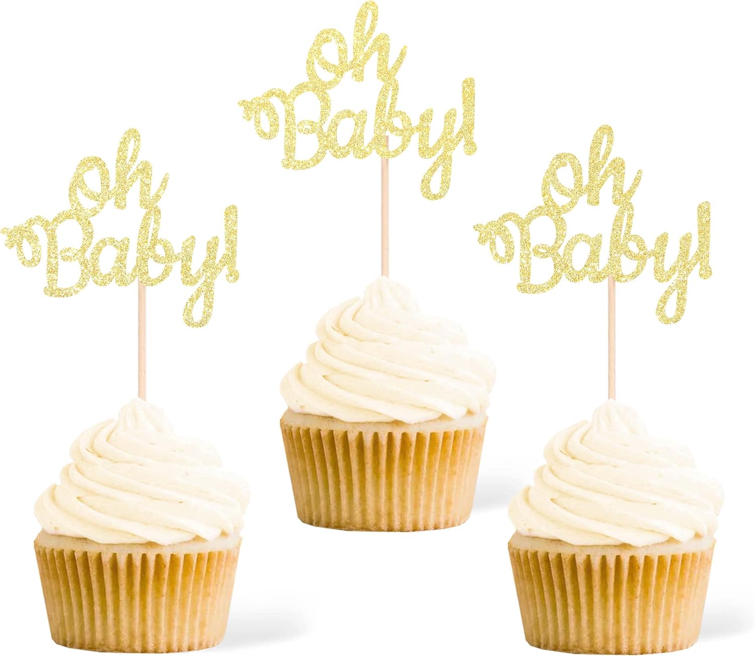 Amazon.com: Gexolenu 24 Pieces Oh Baby Cupcake Toppers, Gold Double ...