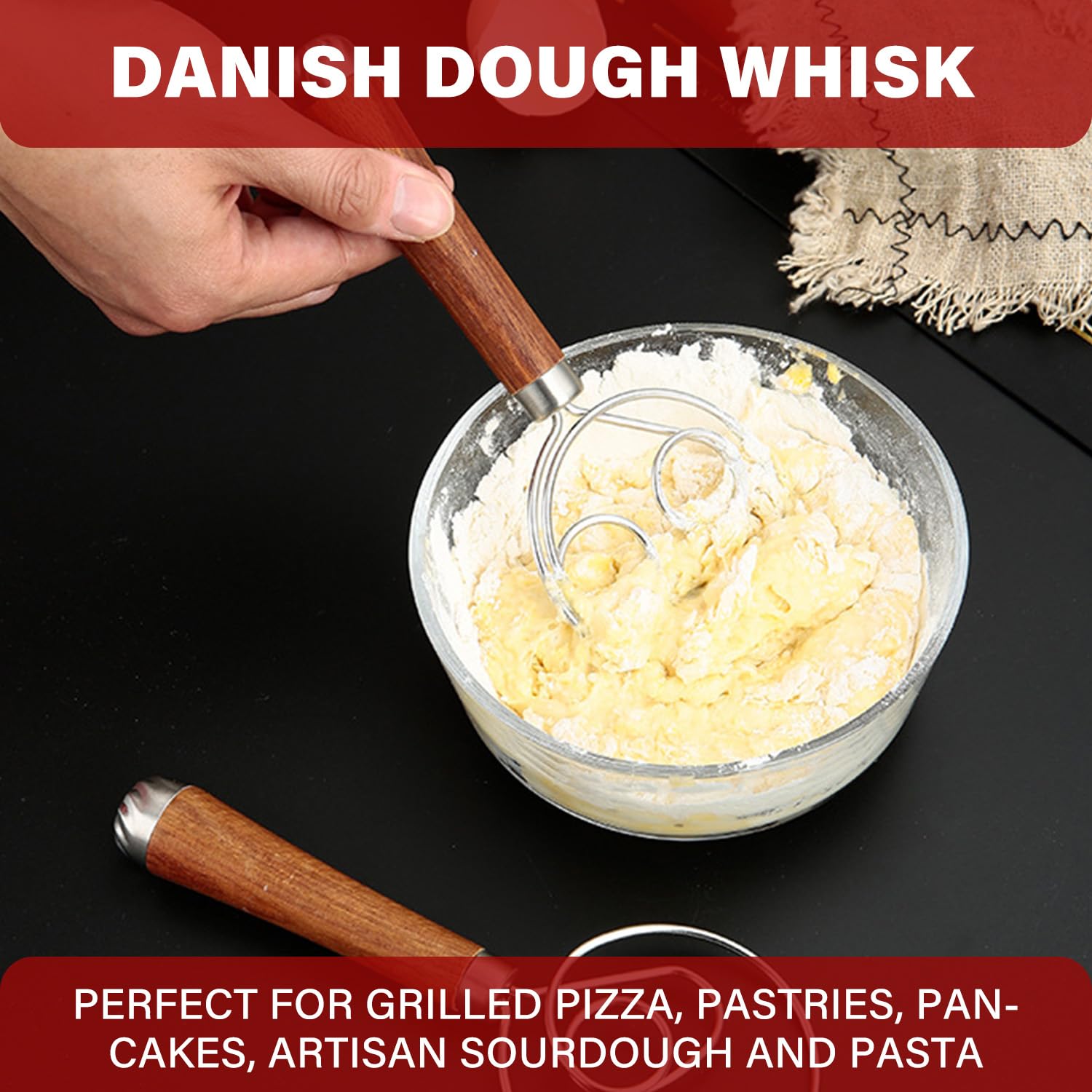 Danish Dough Whisk, Double Eyes Stainless Steel Bread Dough Whisk, Hand ...