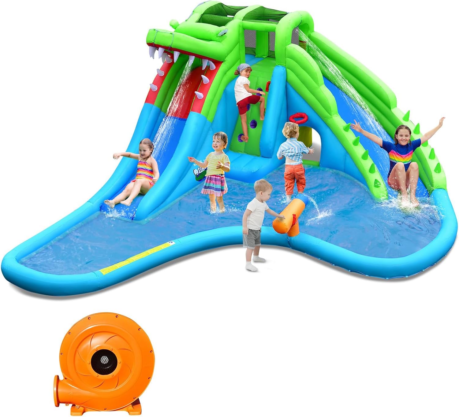 Amazon.com: DORTALA Inflatable Water Slide, 7 in 1 Crocodile Blow Up ...
