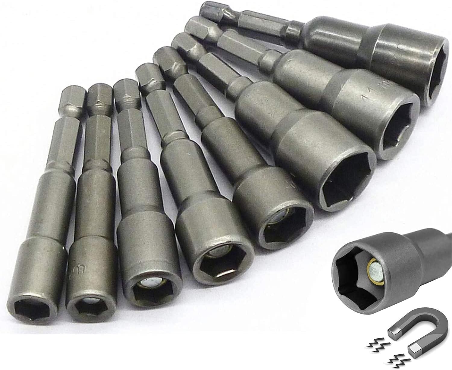 MYCAMBAY 1/4" Hex Magnetic Nut Driver Drill Socket Set - Metric Impact ...