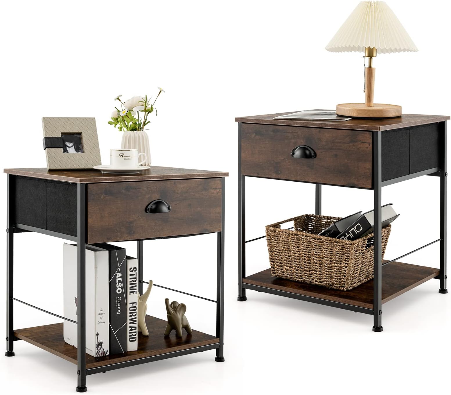 Amazon.com: Giantex Nightstand with Drawers Set of 2, Bedside Table w ...
