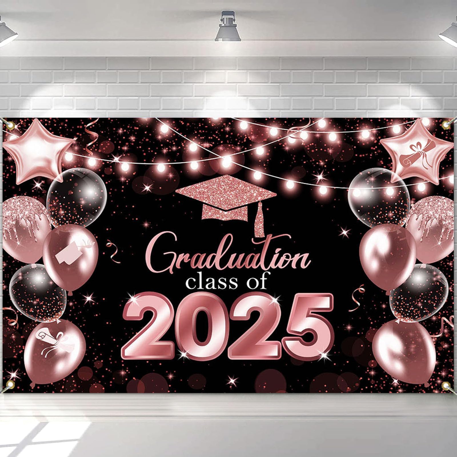 Amazon.com : Mocsicka Class of 2025 Backdrop Banner Black Pink Graduate ...