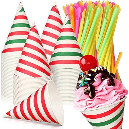 Amazon.com: Tioncy 50 Pcs Christmas Snow Cone Cups Bulk with Straws ...