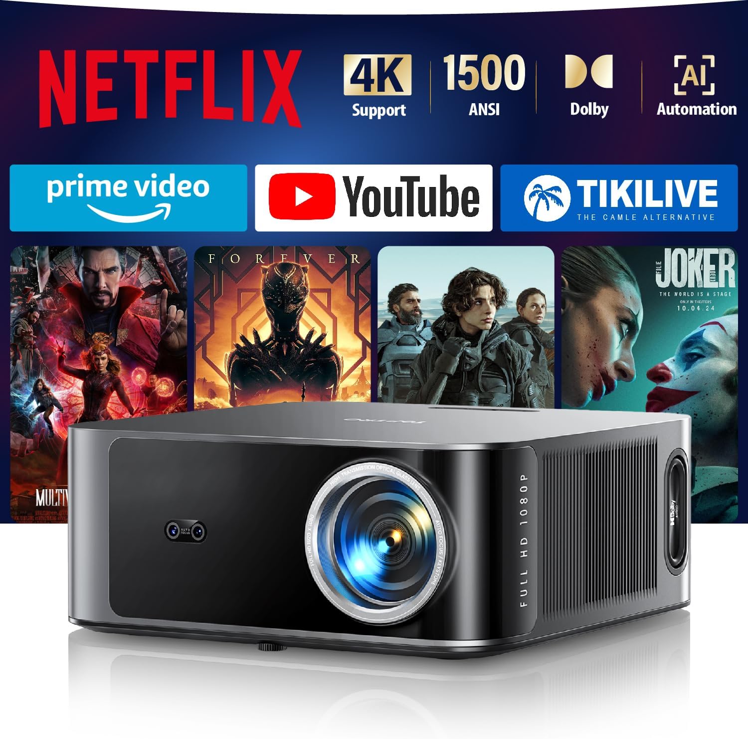 [1500 ANSI/Netflix-Licensed/36W Dolby Audio] Smart-Projector with WiFi ...