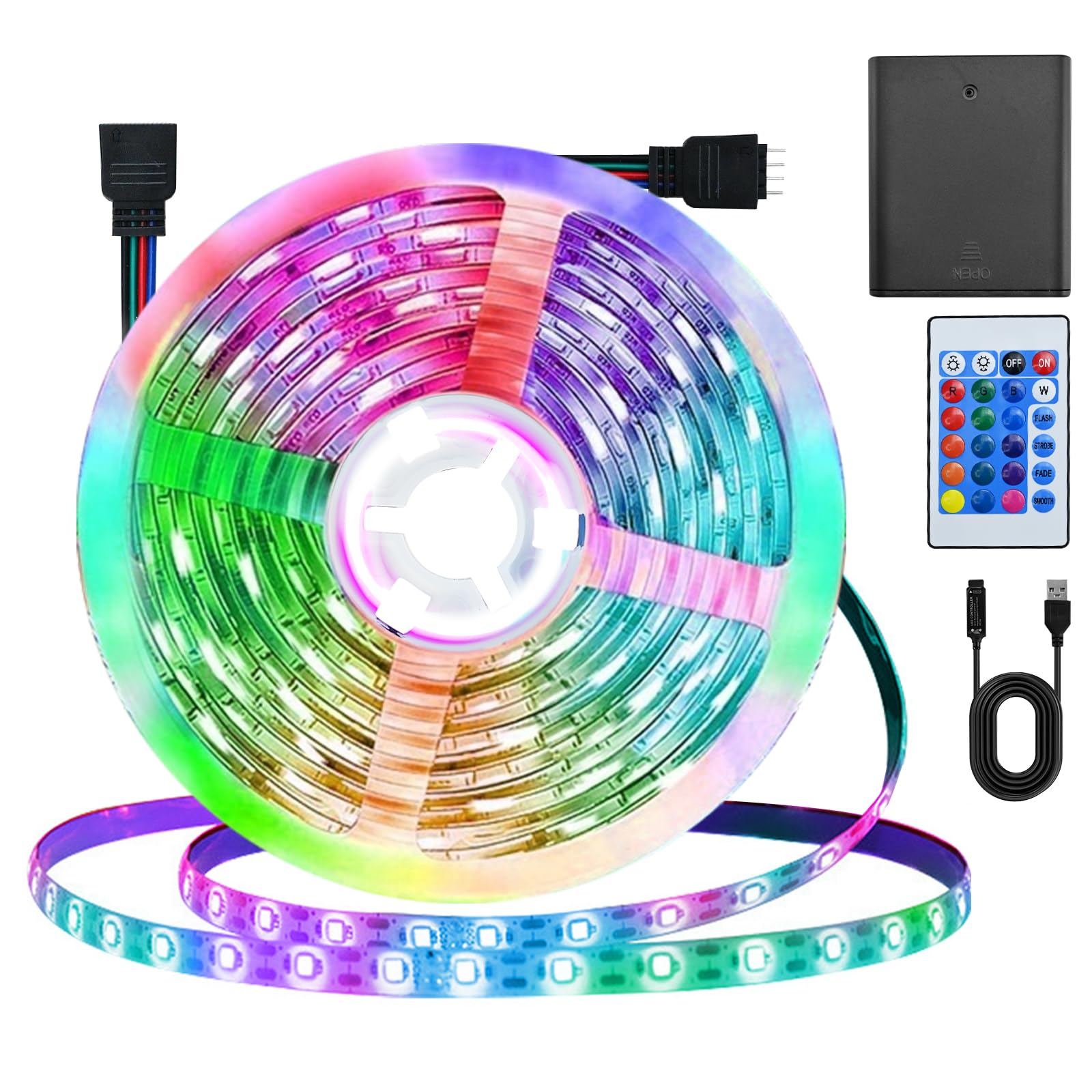 ZFAUOL Led Strip Light, 5m RGB Led Lights(Battery or USB Powered ...