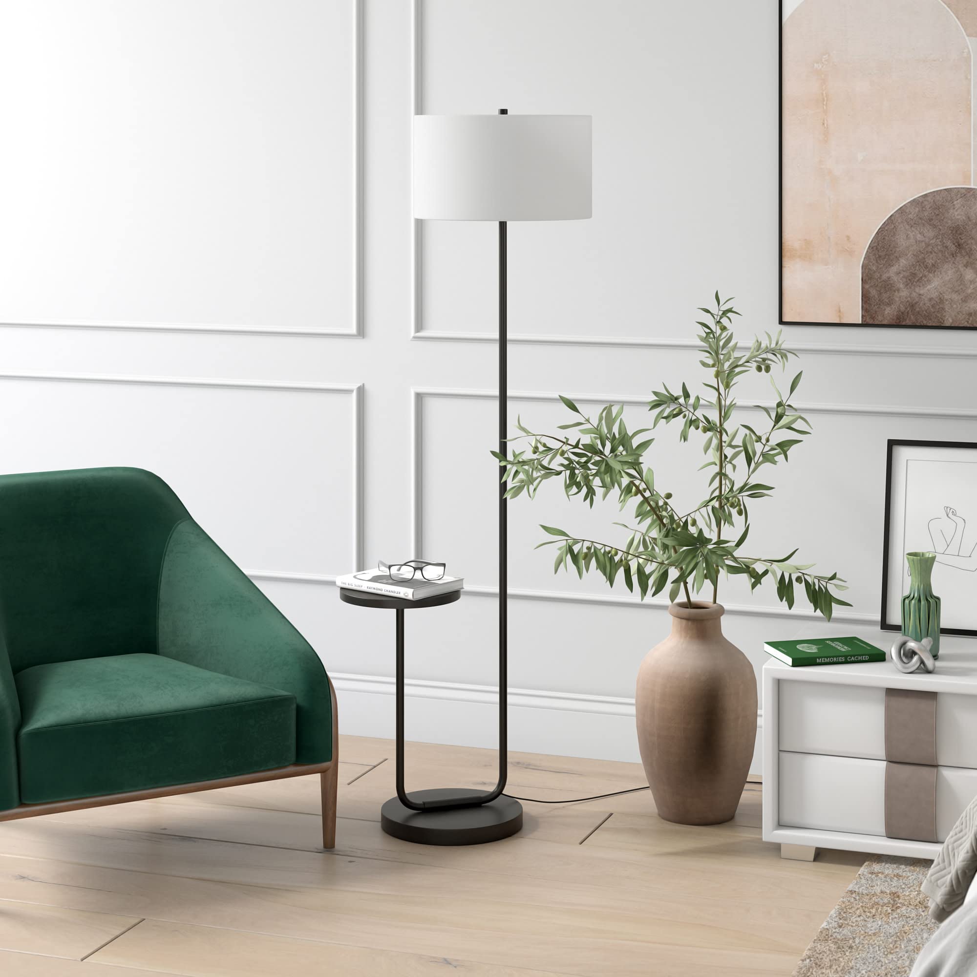 Jacinta Tray Table Floor Lamp with Fabric Shade in Blackened Bronze ...