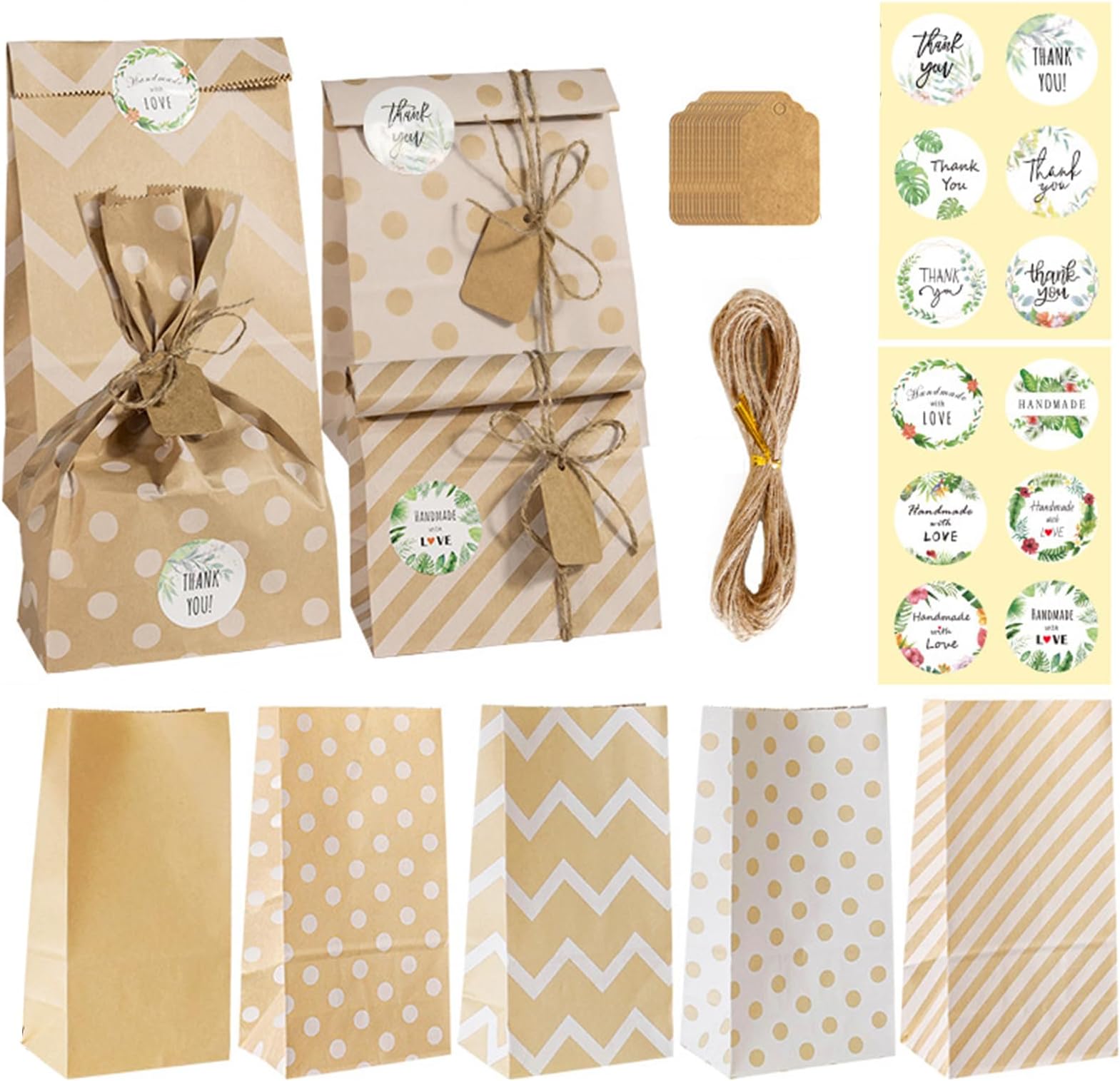 Simpeak 24 PCS Party Bags, Paper Gift Bags Kraft Paper Bags with DIY ...