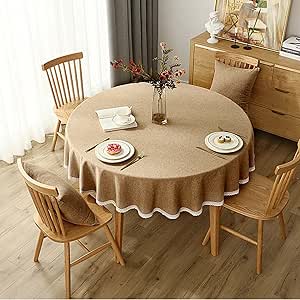 Amazon.com: Heavy Weight Round Tablecloth 110 inch, Cotton Linen Fabric ...