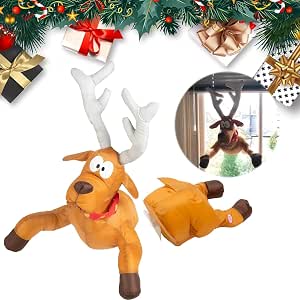 Amazon.com: Crashing Reindeer & Santa Set, Animated Christmas Window ...