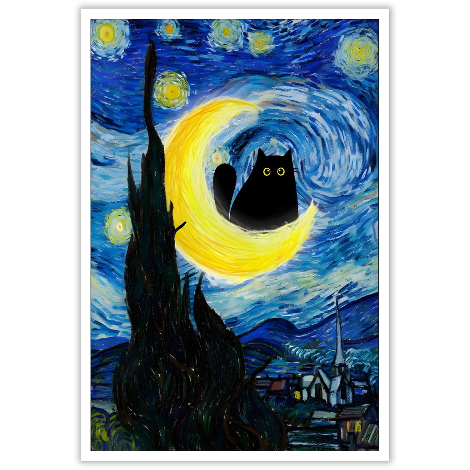 Amazon.com: TYOHU Funny Starry Night Cat Canvas Wall Art Famous Oil ...