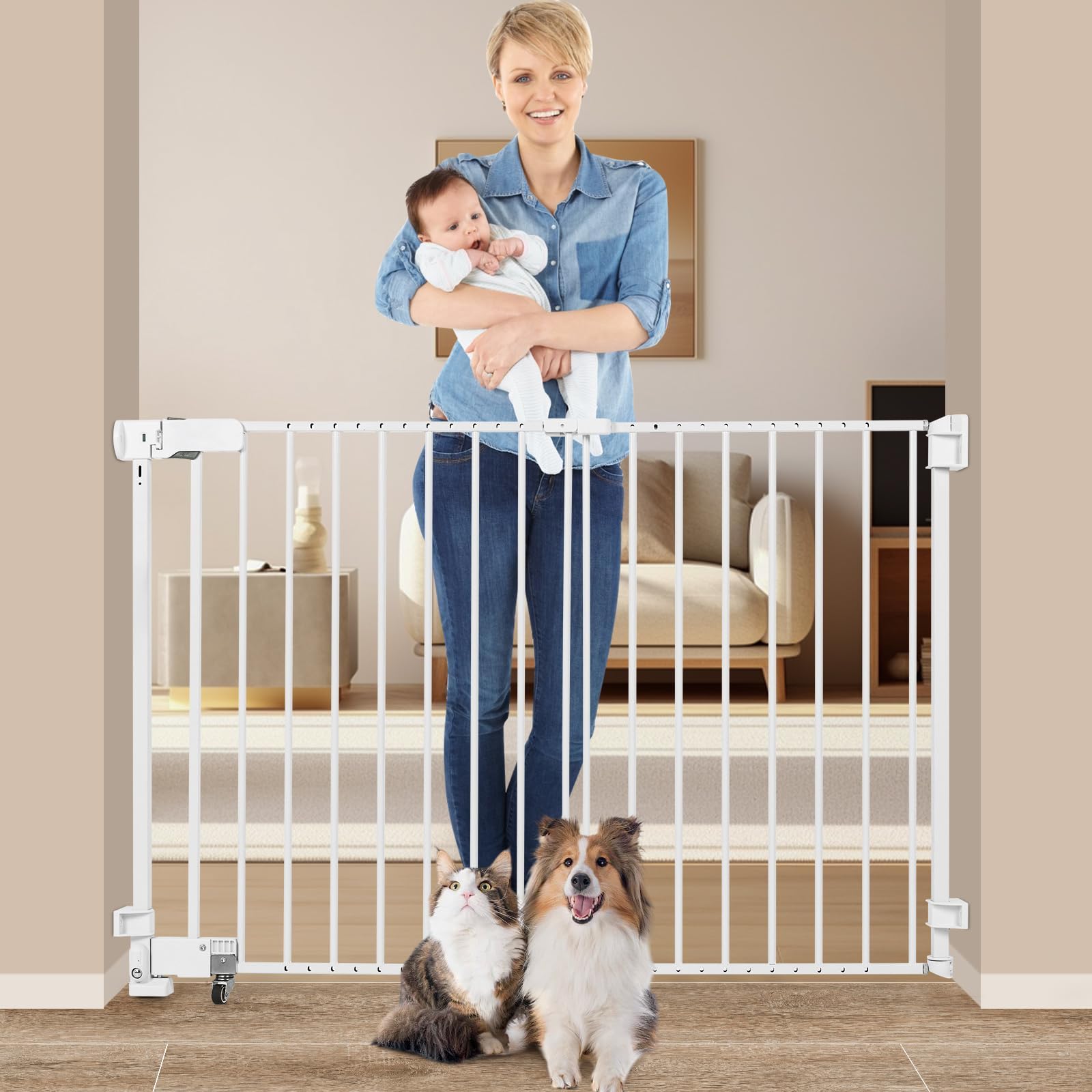 Amazon.com: 28-43" No Bottom Bar Baby Gate with Support Wheel for ...