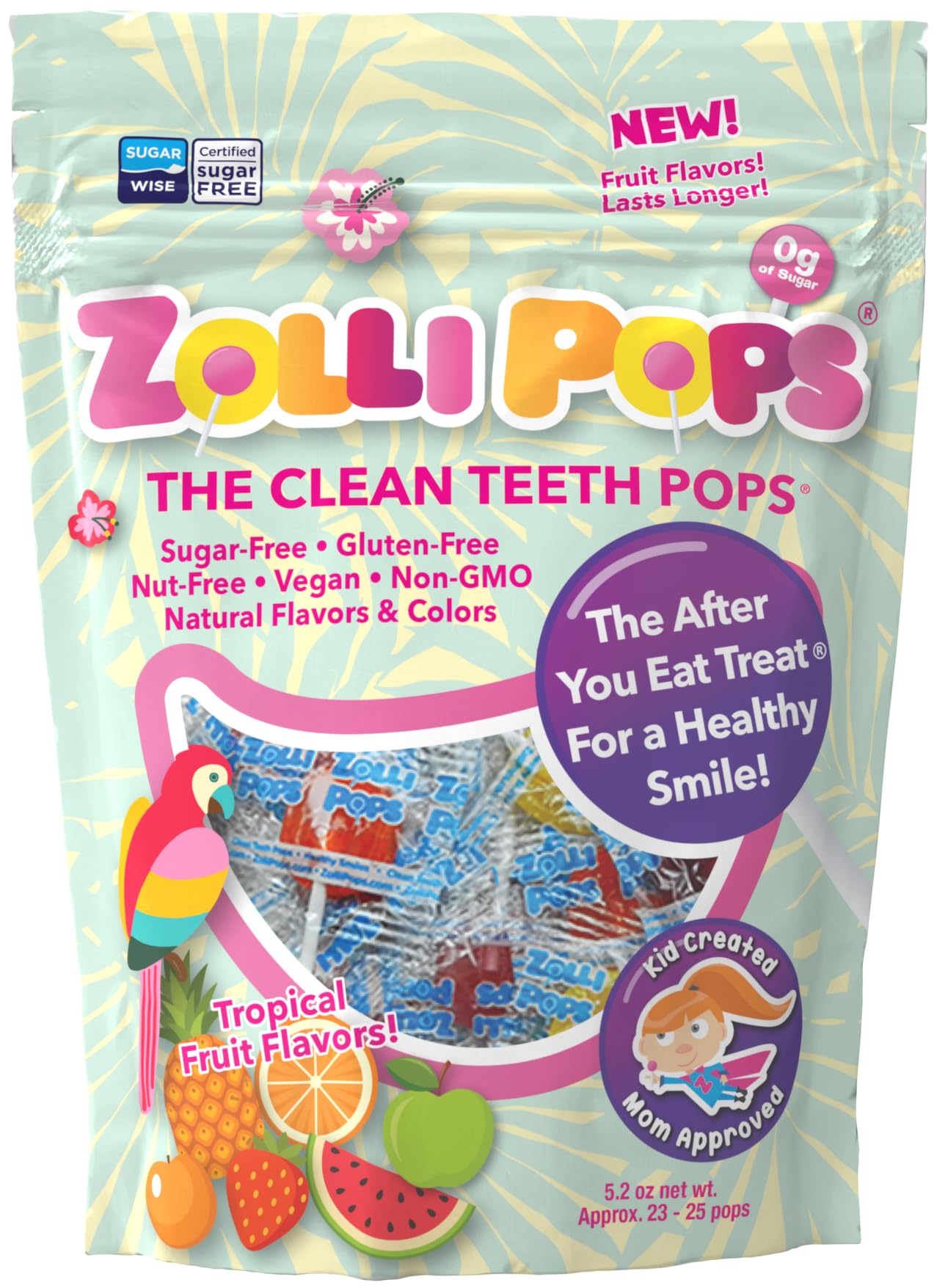 Zollipops The Clean Teeth Pops, Anti Cavity Lollipops, Tropical Fruit ...