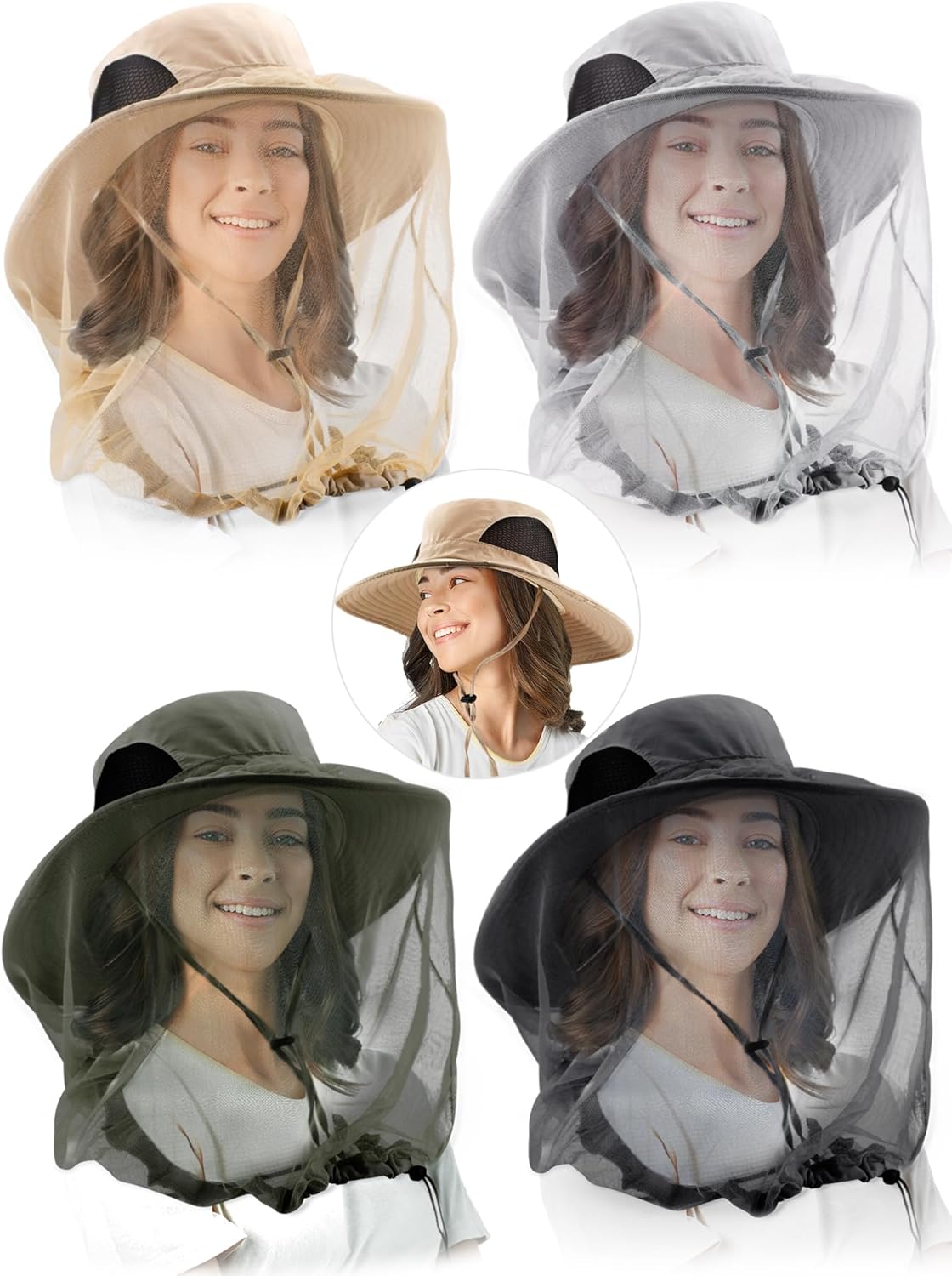 4 Pieces Mosquito Net Hat Bug Cap Mesh Head Net Hats Removable Hidden ...