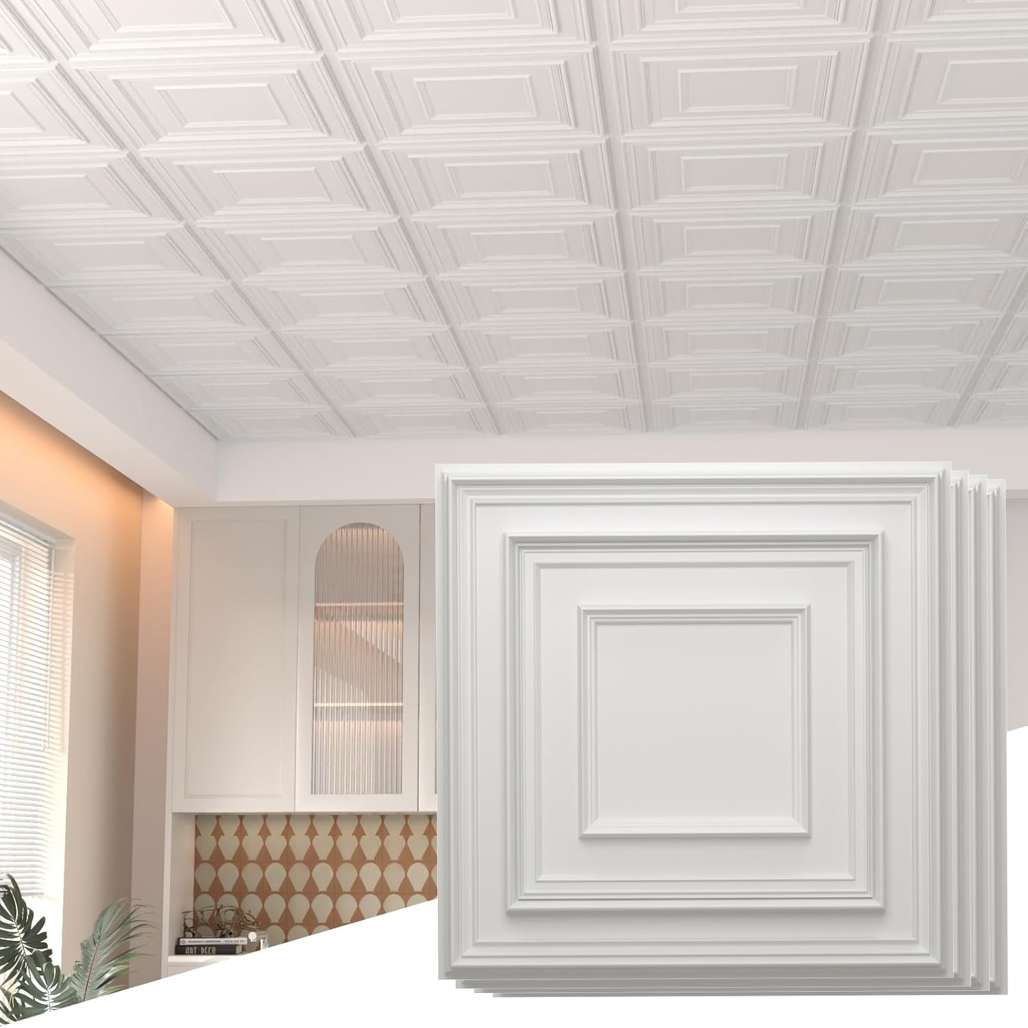 24 pcs 2ft x 2ft Drop Ceiling Tiles, PVC Ceiling Panel White ...