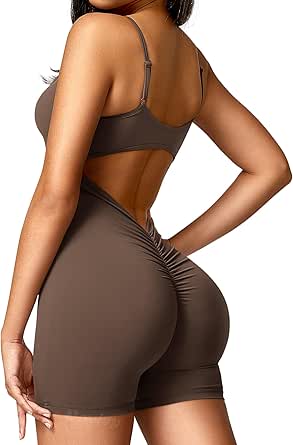 Amazon.com: VOYJOY Scrunch Jumpsuits for Women Backless V Back One Piece Workout Jumpsuits ...