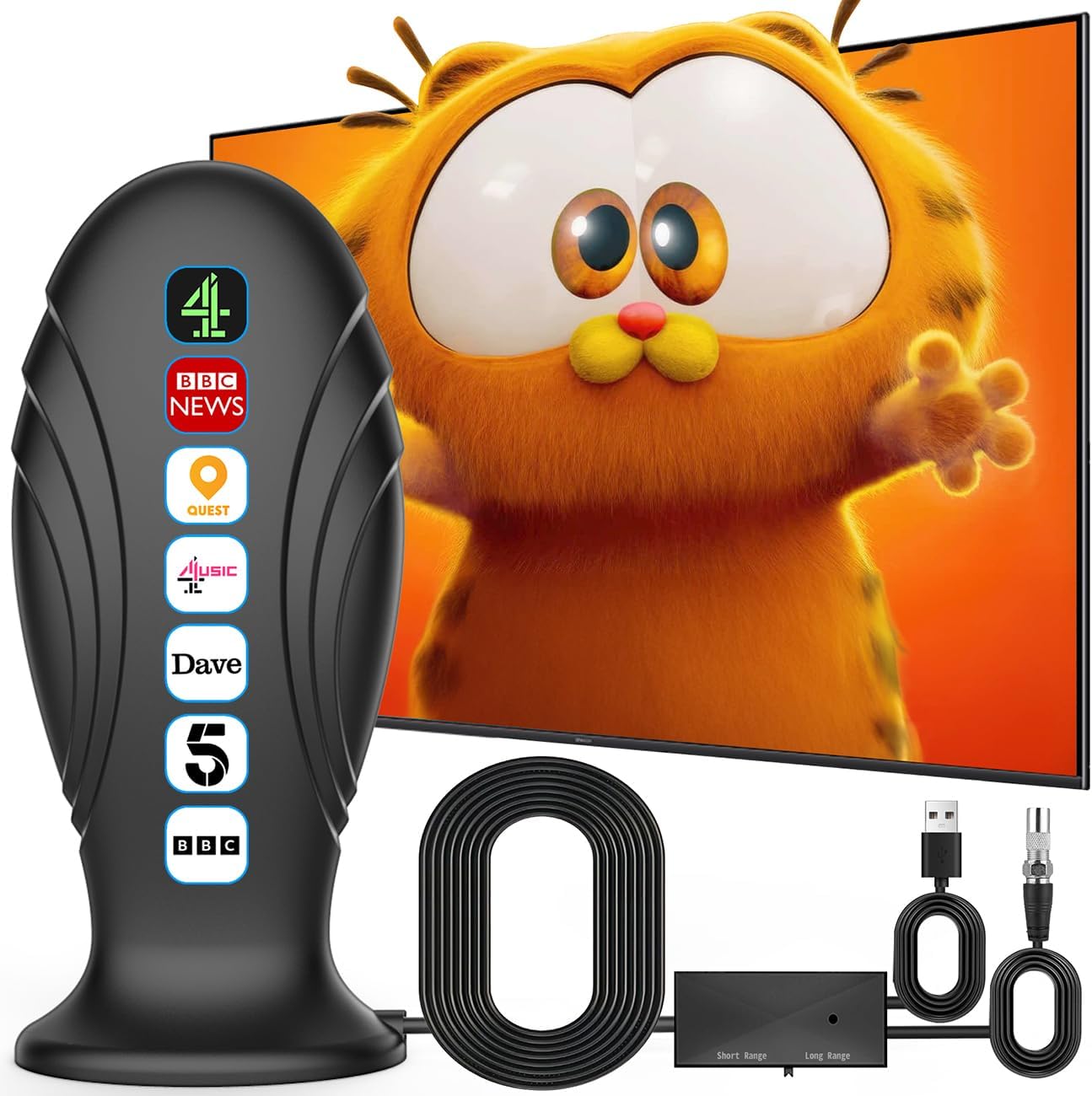 TV Aerial Newest, Freeview Indoor TV Antenna with 360° Reception ...