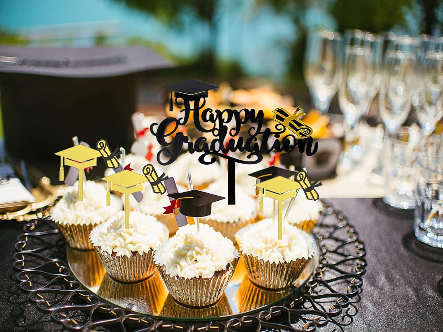 ANCTEY Graduation Cake Toppers Set, Acrylic 1 Big Happy Graduation Cake ...