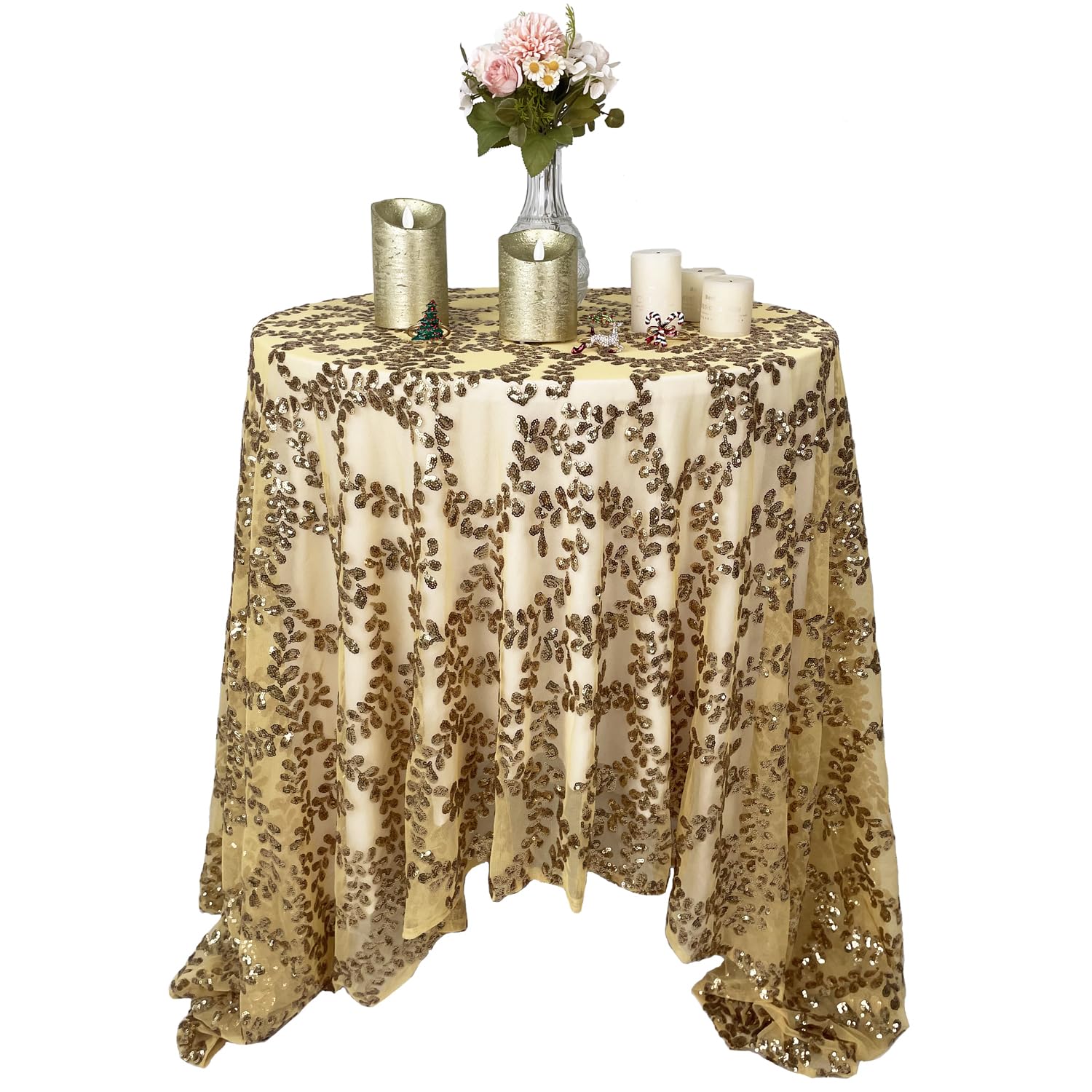 Amazon.com: BTF Home Gold Sequin Table Cloth for Parties,Embroidered ...