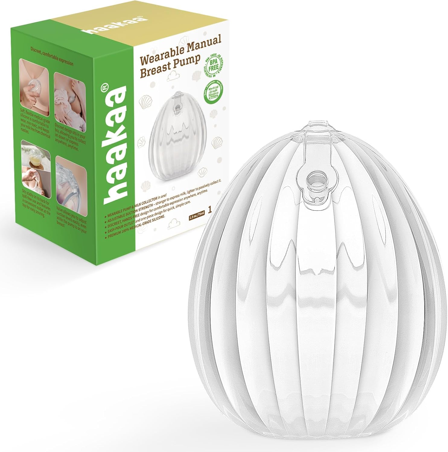 Amazon.com : haakaa Shell Wearable Silicone Breast Pump - Silicone ...