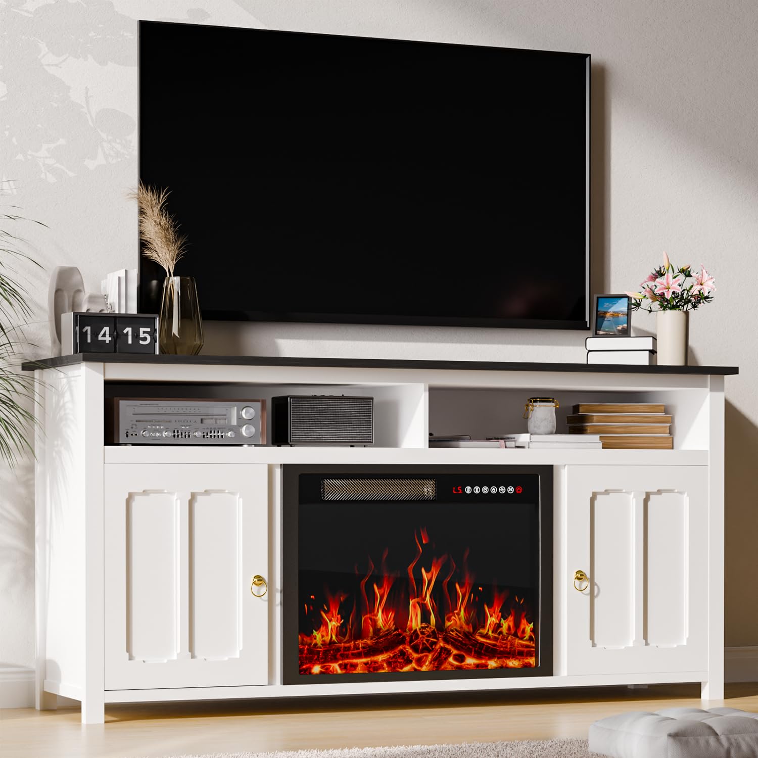 Amazon.com: PUKAMI 58" Fireplace TV Stand for TVs up to 65", Entertainment Center with 23 ...