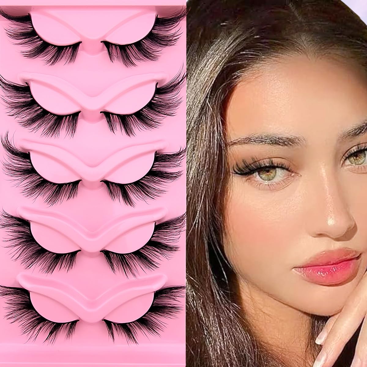 Amazon.com: Lecerent Fox Eye Lashes Wispy Eyelashes 21mm Long Cat-Eye ...